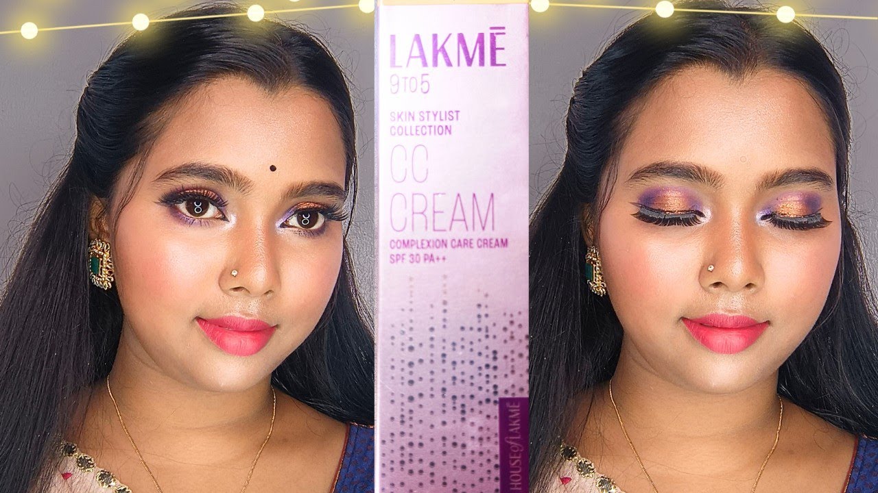 Purple Eye Look Glamorous Makeup With Lakme Cc Cream Beginners Youtube