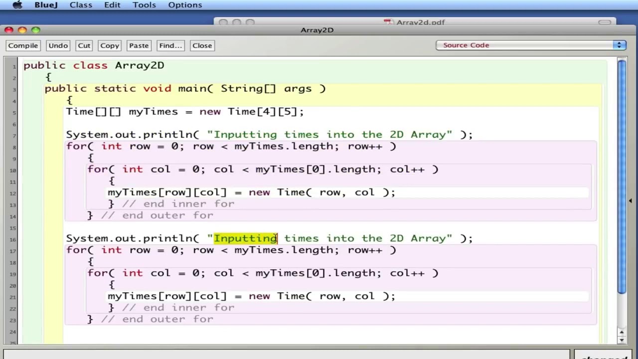 Apcs Java 2d Array Of Objects Youtube