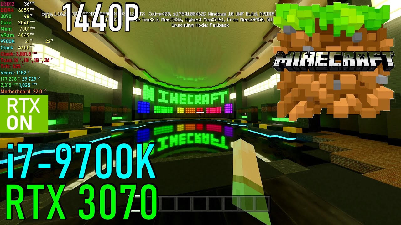 Minecraft Dxr Rtx 3070 9700k Max Settings 1440p Youtube