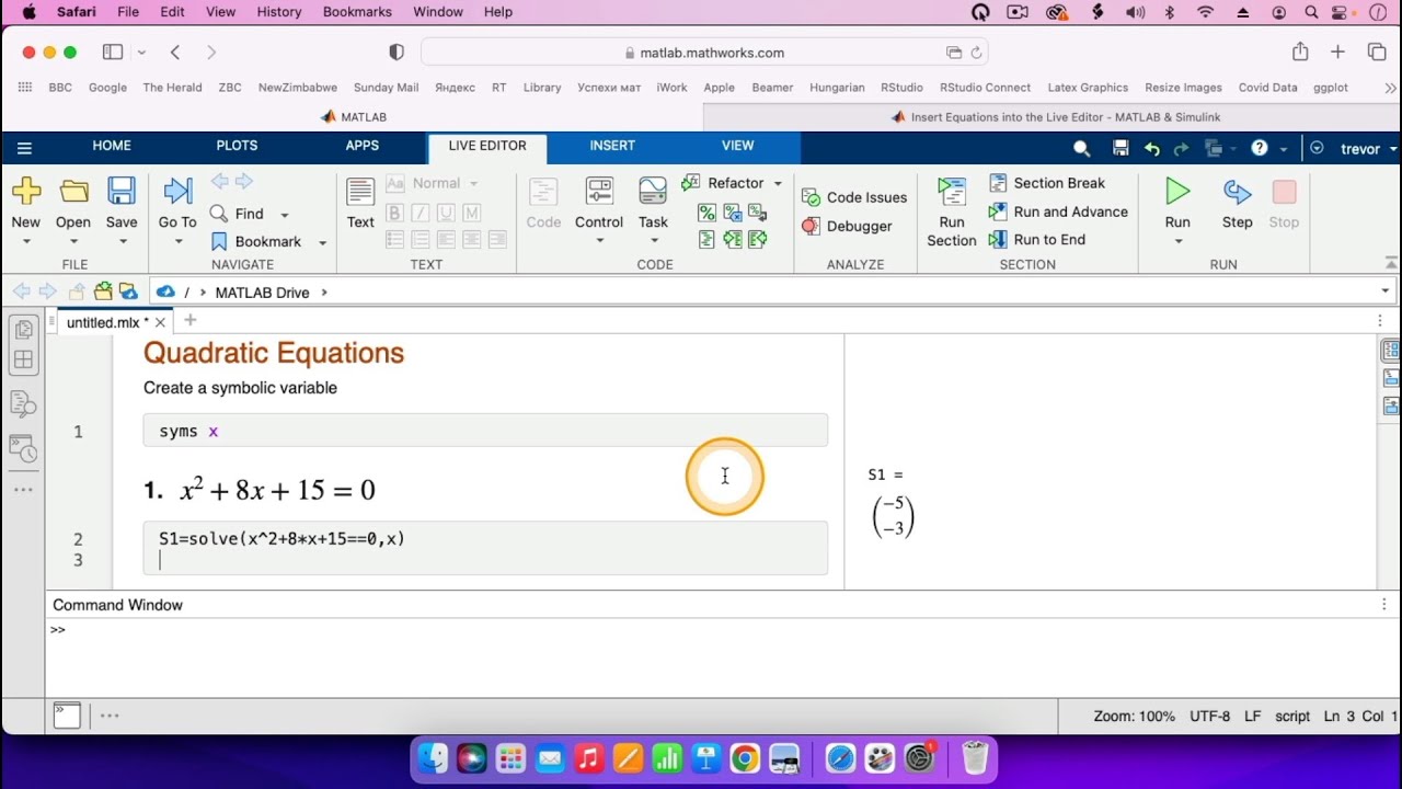 Matlab Solving Equations Youtube