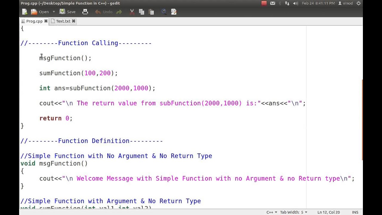 Simple Function In C Youtube
