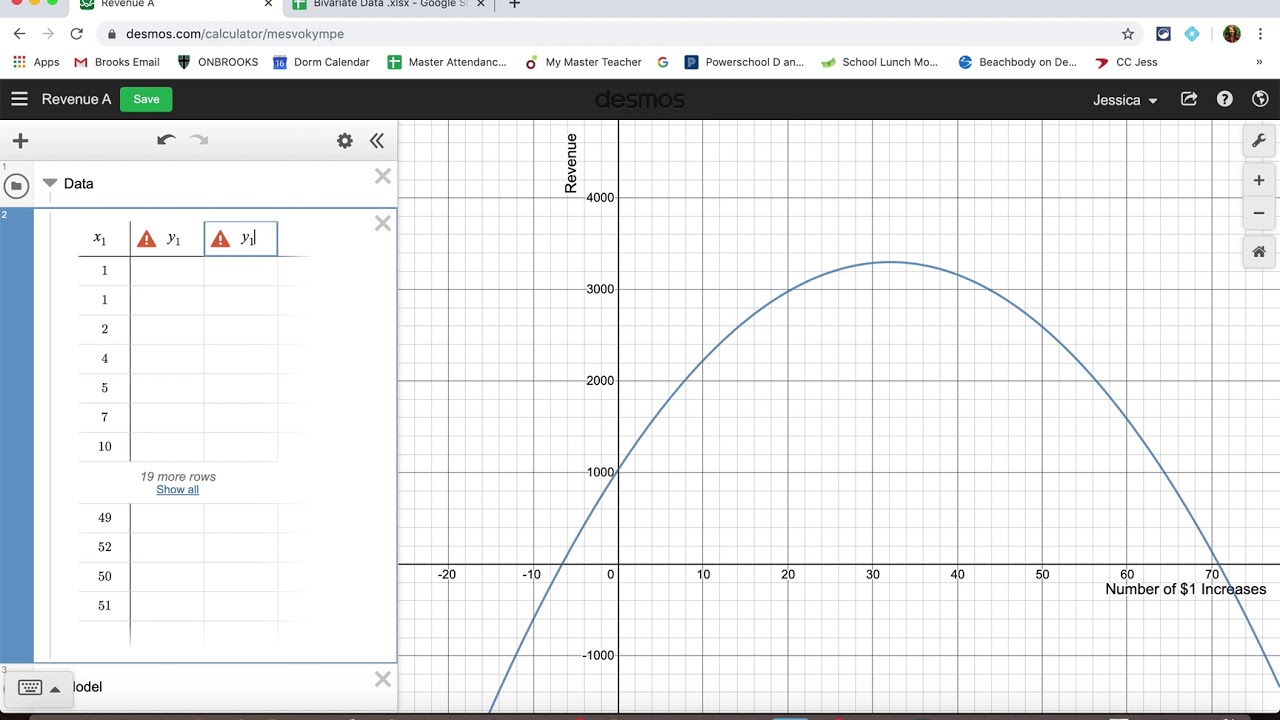 Using Desmos To Make A Quadratic Model Youtube