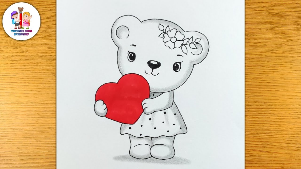 How To Draw A Cute Teddy Bear Holding A Heart