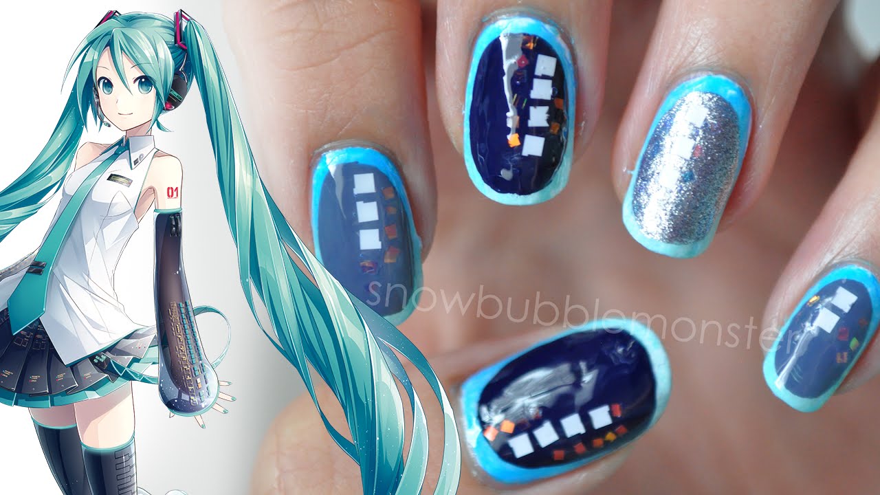 Vocaloid Hatsune Miku Inspired Nails Snowbubblemonster Youtube