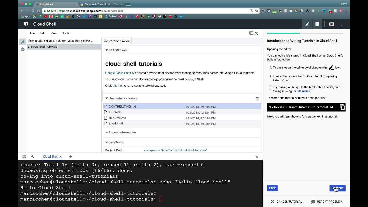 Google Cloud Shell Tutorials Demo