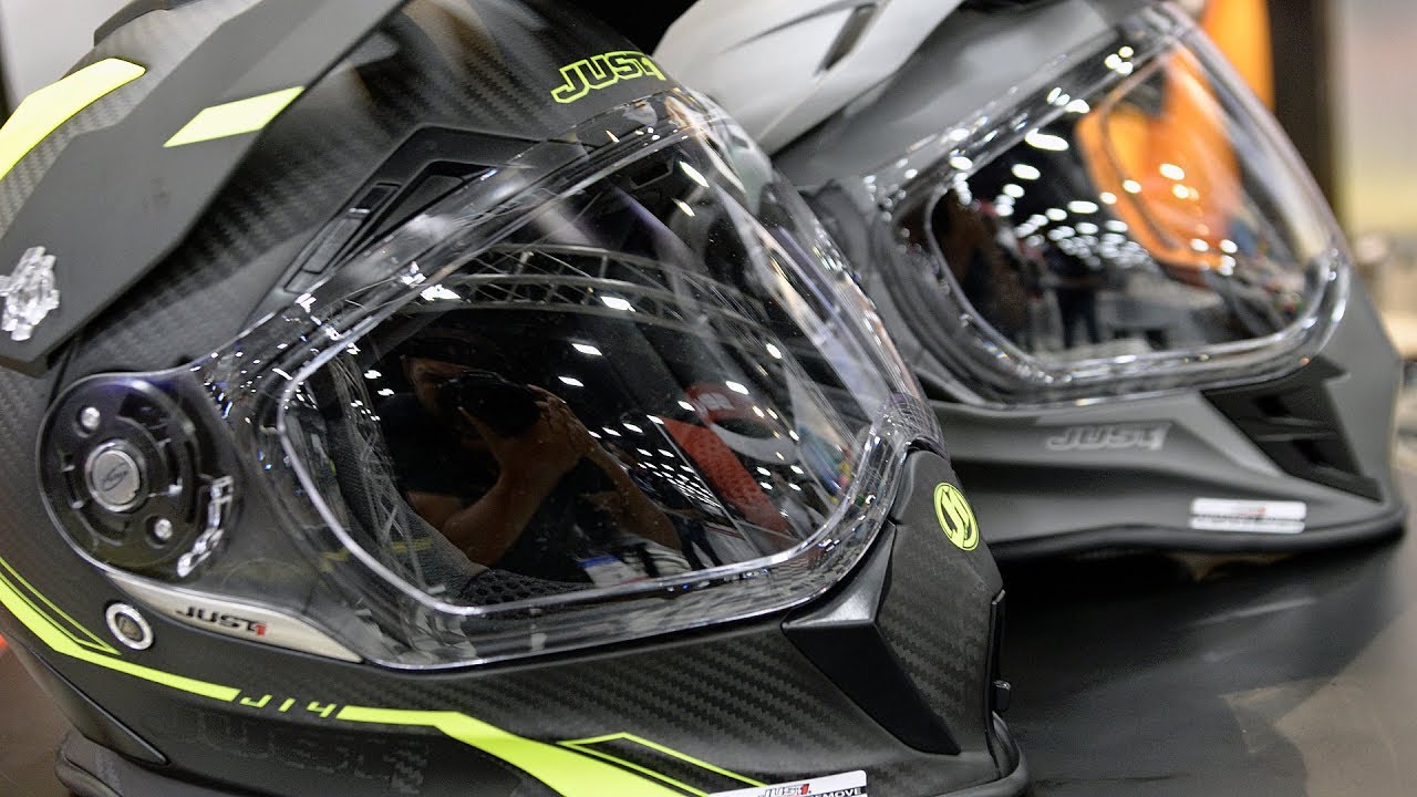 Just1 J14 Carbon Fiber And J34 Adventure Helmets At Aimexpo 2018 Youtube