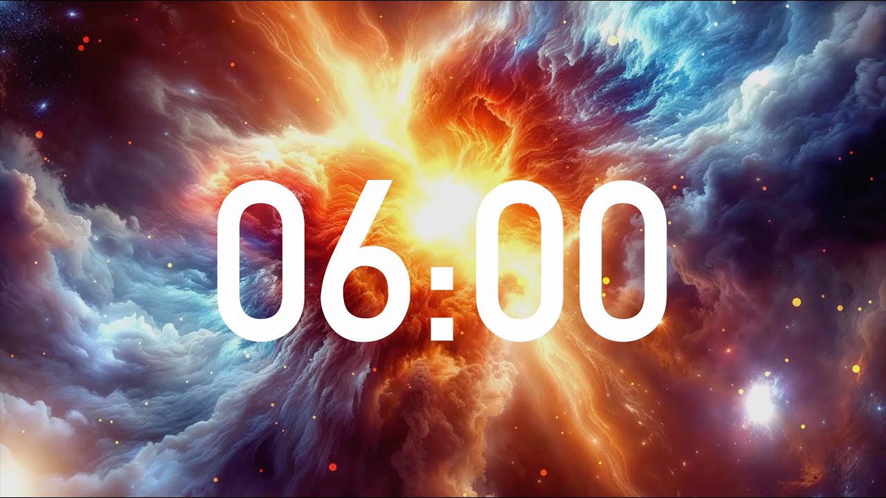 6 Minute Countdown Timer With Alarm And Deep Space Ambient Music 4k