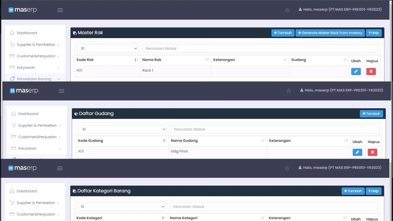 Tutorial Membuat Master Kategori Gudang Dan Rak Pada Program Maserp