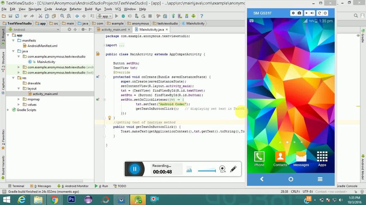 Android Textview Example Android Studio Youtube