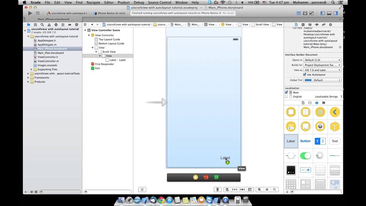Uiscrollview With Autolayout Ios 7 Xcode 5 Tutorial Youtube