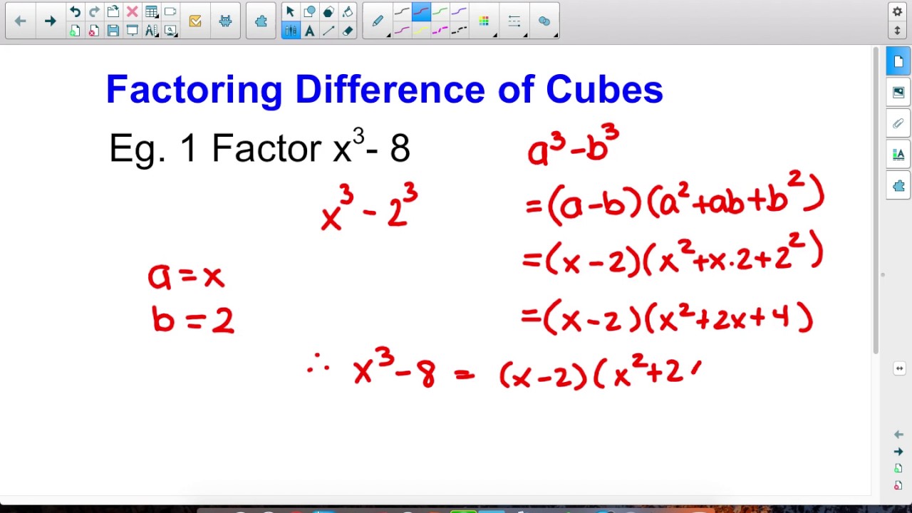 Factoring Difference Of Cubes Youtube