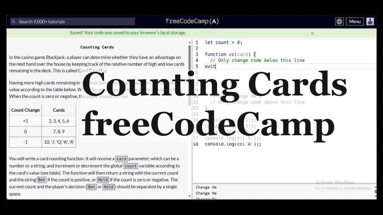 Counting Cards Freecodecamp Javascript Tutorial Javascript