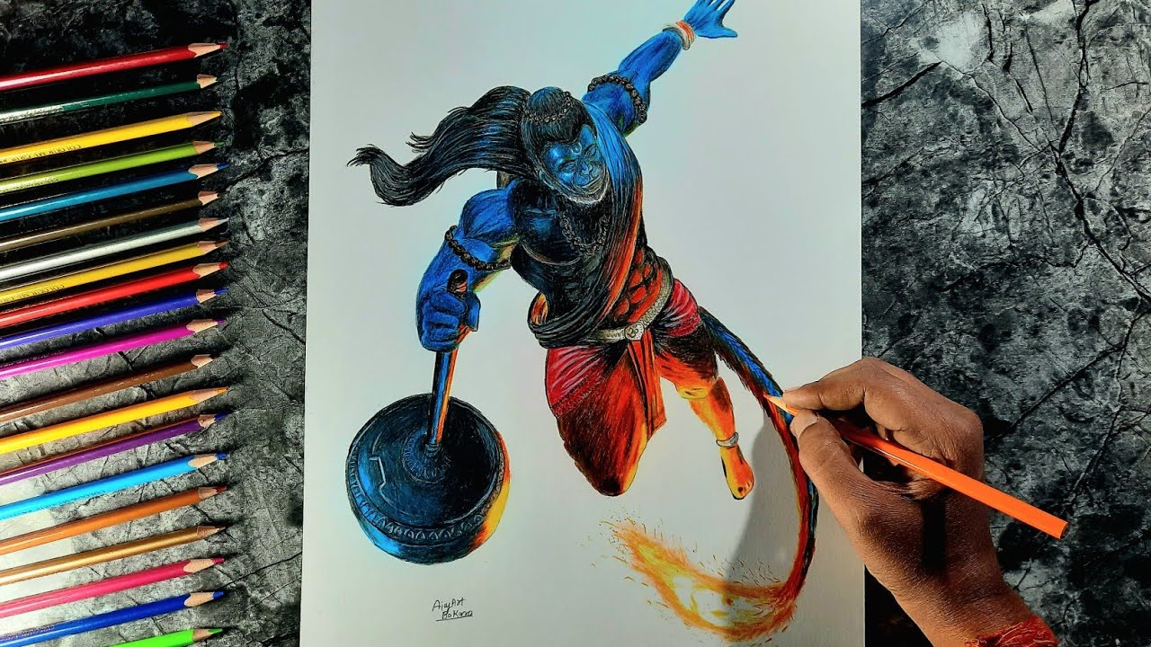 Hanuman Ji Colour Pencil Drawing Hanuman Ji Drawing Youtube