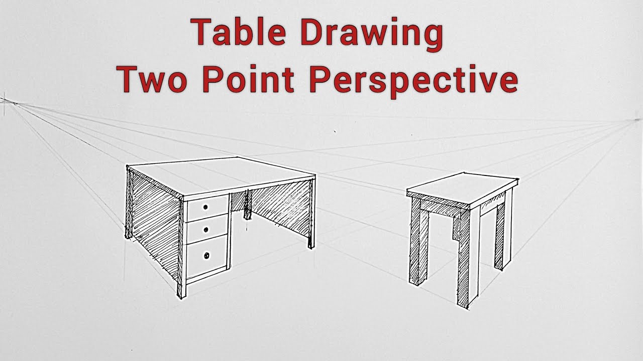 How To Draw Table Two Point Perspective Office Table Drawing Easy