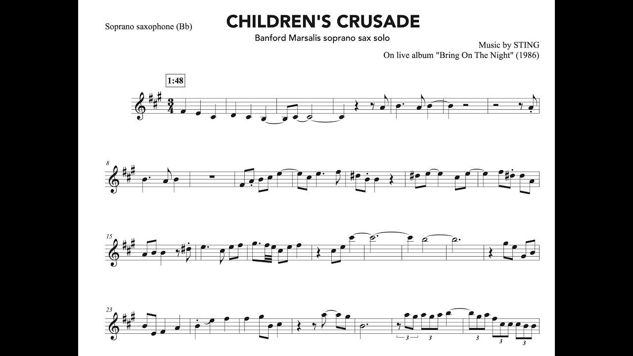 Branford Marsalis Solo Transcription On Children S Crusade Sting