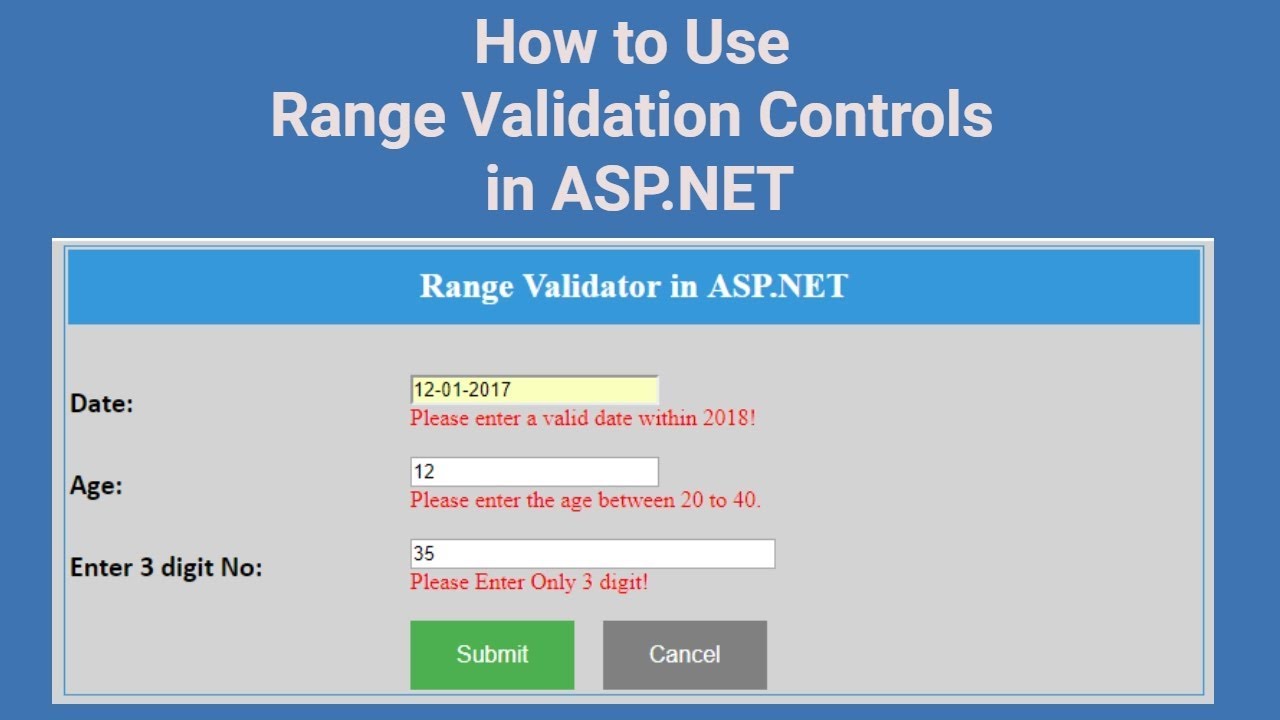 8 How To Use Range Validator In Asp Net Asp Net Tutorial Youtube