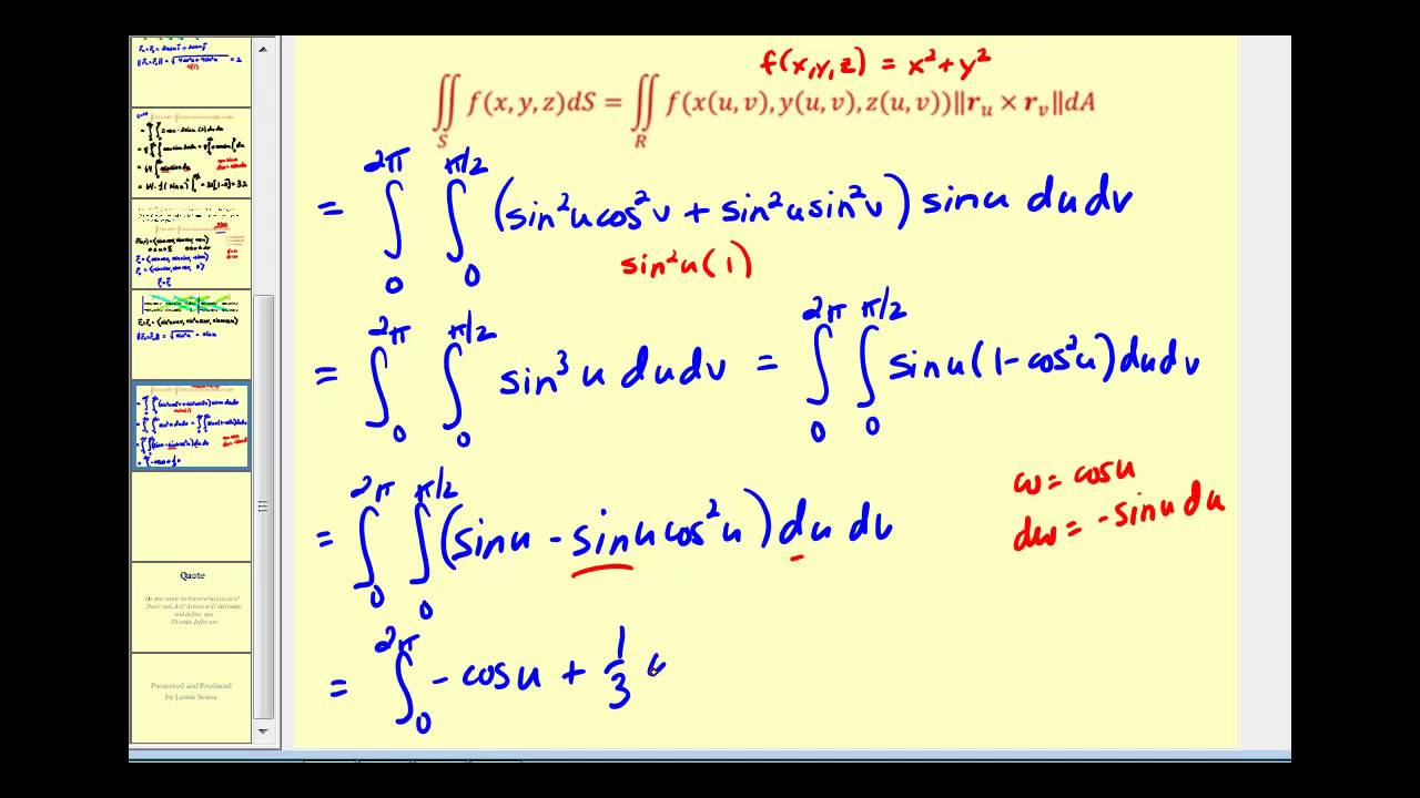 Surface Integrals With Parameterized Surface Part 2 Youtube