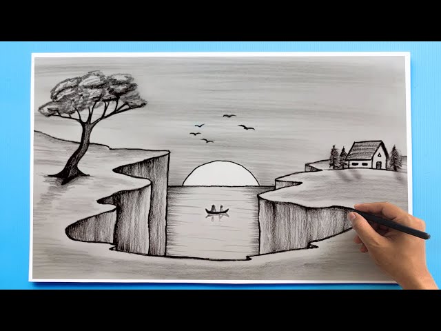 Simple Landscape Drawing Easy Scenery Drawing Tutorial Videos For Kids