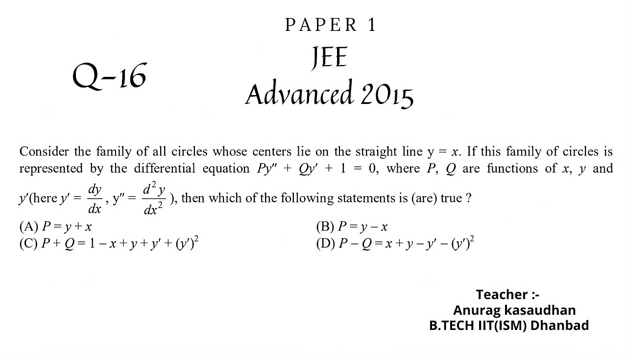 Jee Advanced 2015 Math Paper 1 Q 16 Solution Iit Jee Maths