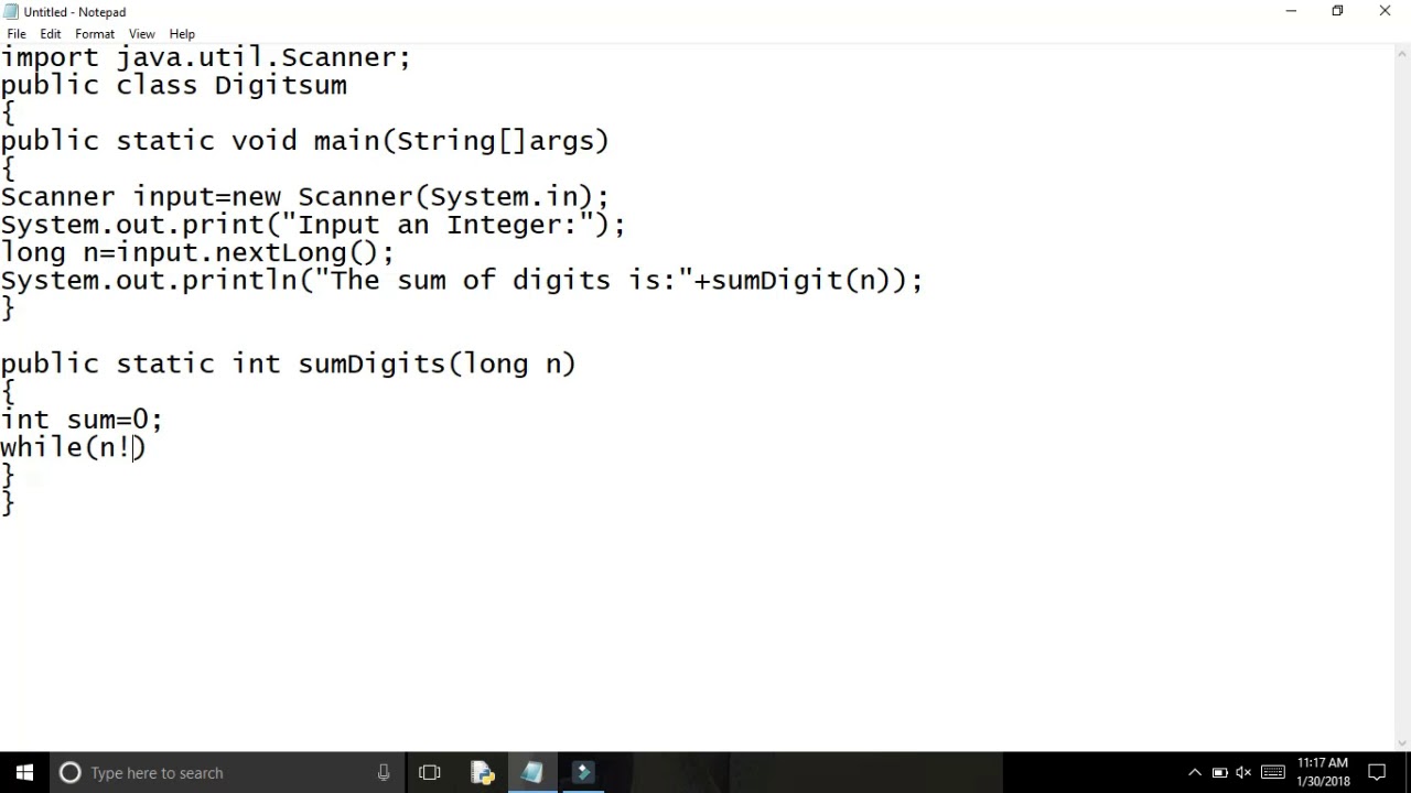 Java Program For Sum Of Digit Integer Cmd Youtube