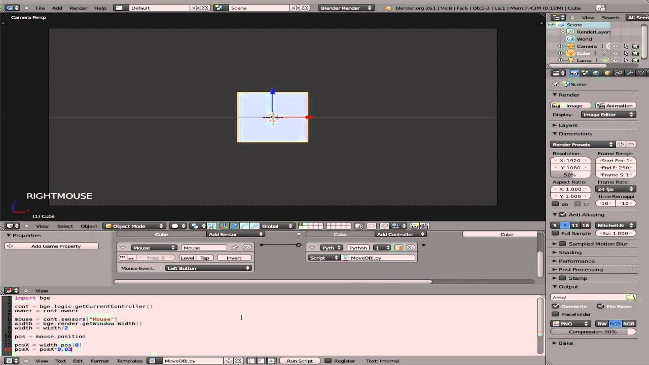 Bge13 Python In Blender Game Engine Move Object With Mouse Drag N