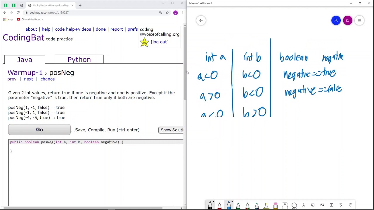 Warmup 1 Posneg Java Solution Codingbat Youtube