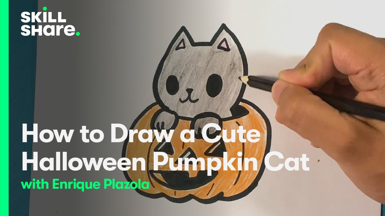 How To Draw A Cute Halloween Pumpkin Cat Youtube