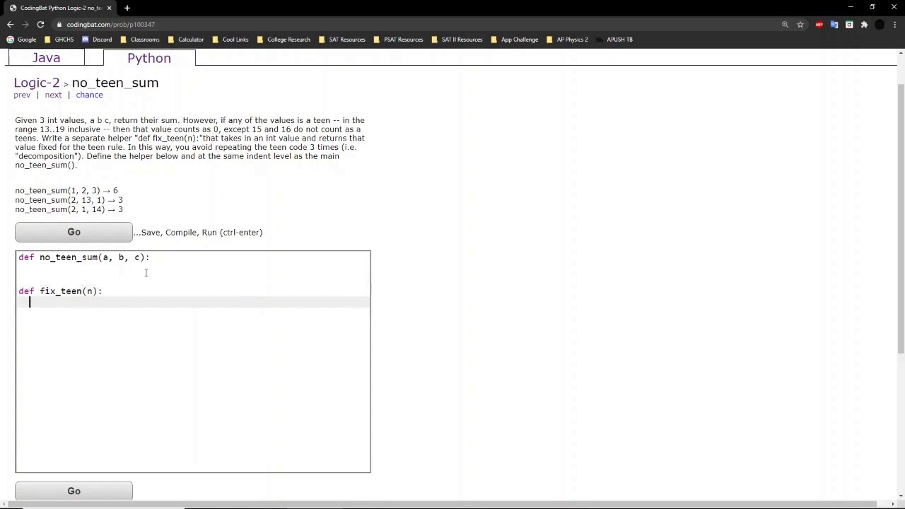 Logic 2 No Teen Sum Python Tutorial Codingbat Youtube