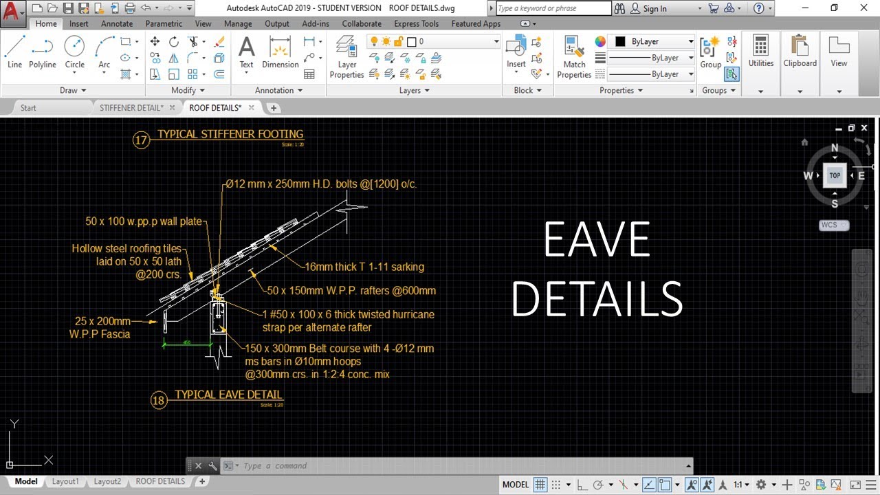 How To Draw Roof Eave Details Youtube