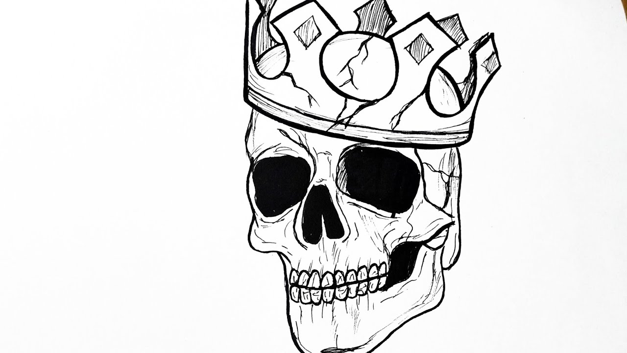 Skull With Crown Drawing Tutorial How To Draw Tattoo Style Art Youtube
