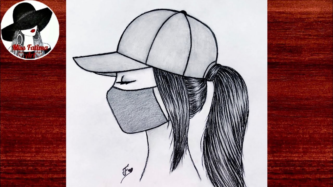 How To Draw A Girl Wearing A Cap Girl With Mask Drawing Easy Girl