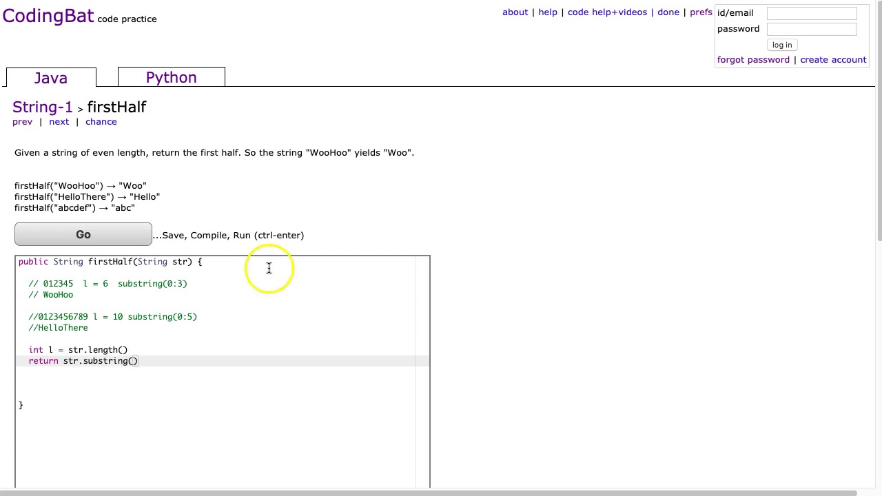 Codingbat Firsthalf Java Youtube