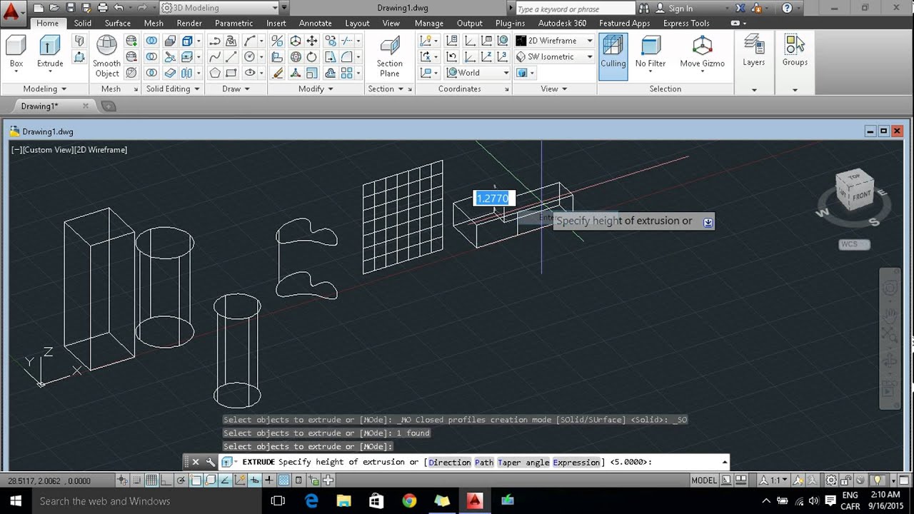 Autocad 3d Extrude Command Youtube