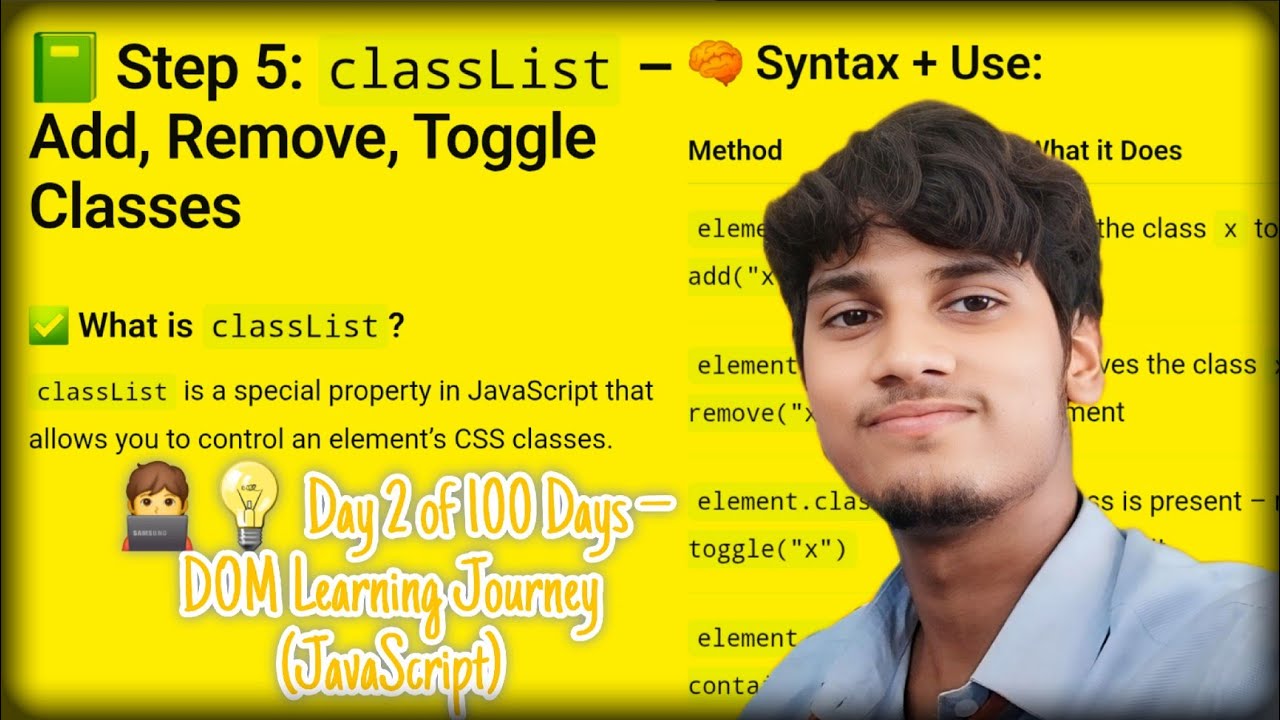 Day 2 Master Classlist In Javascript Add Remove Toggle Css Classes
