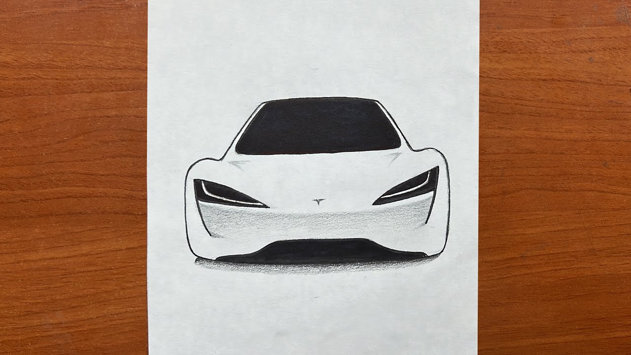 Easy To Draw How To Draw Tesla Car Step By Step Drawing Tutorial