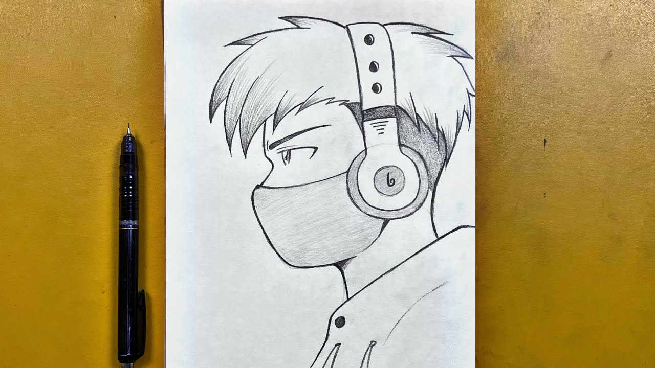 Easy Anime Sketch How To Draw A Cool Boy Wearing Headphones Step By