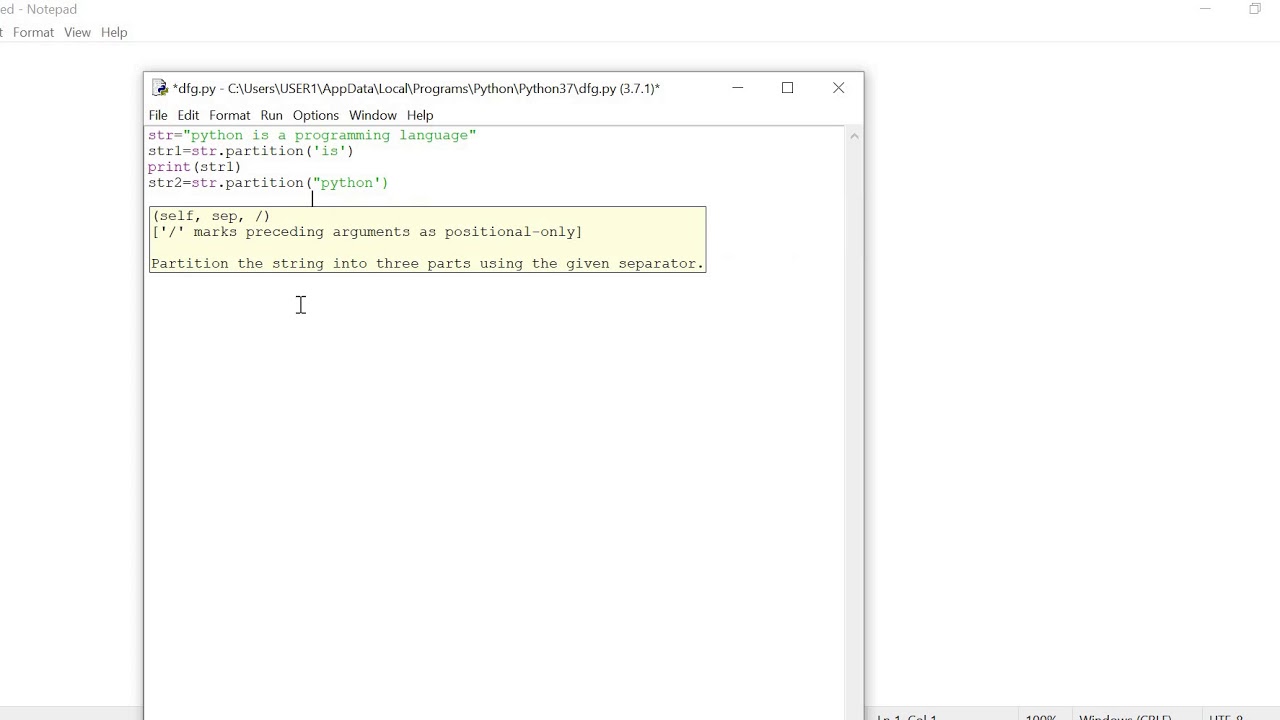 Python String Partition Method Example Youtube