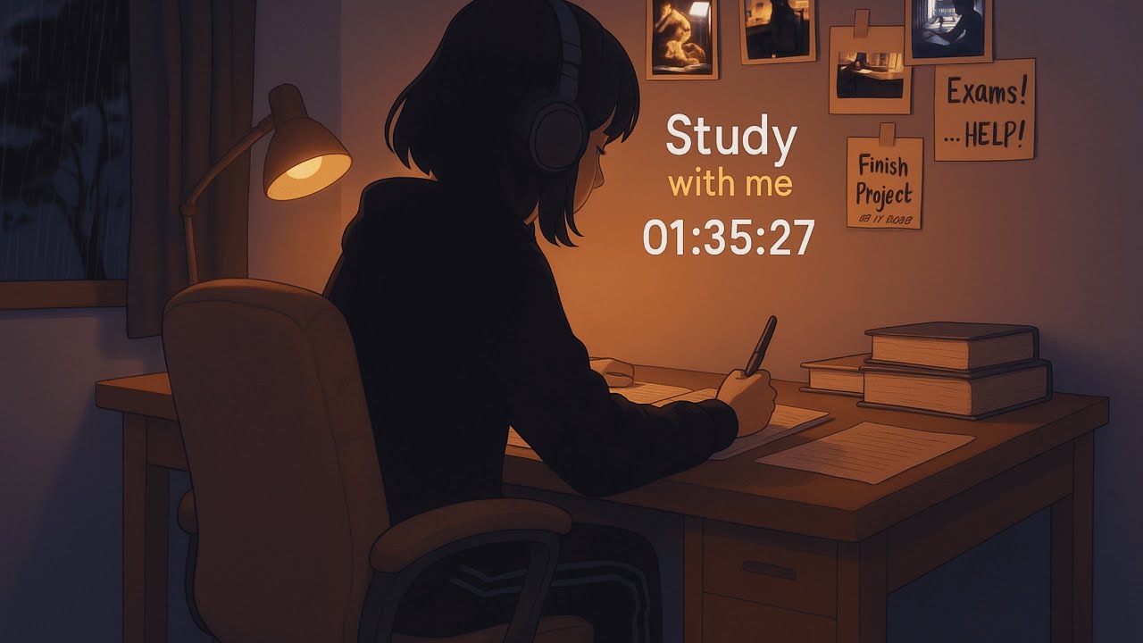 1 Hour Study With Me Countdown Rainy Night Youtube