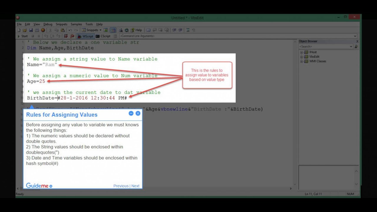 Vbscript Variables Youtube