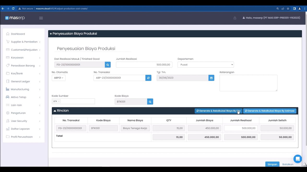 Tutorial Membuat Penyesuaian Biaya Produksi Pada Program Maserp Youtube