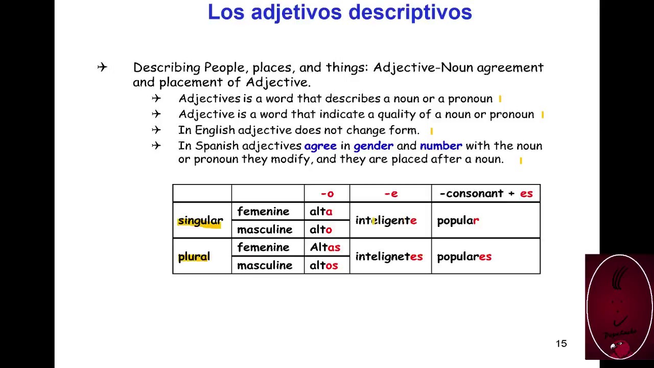 Descriptive Adjectives In Spanish Youtube