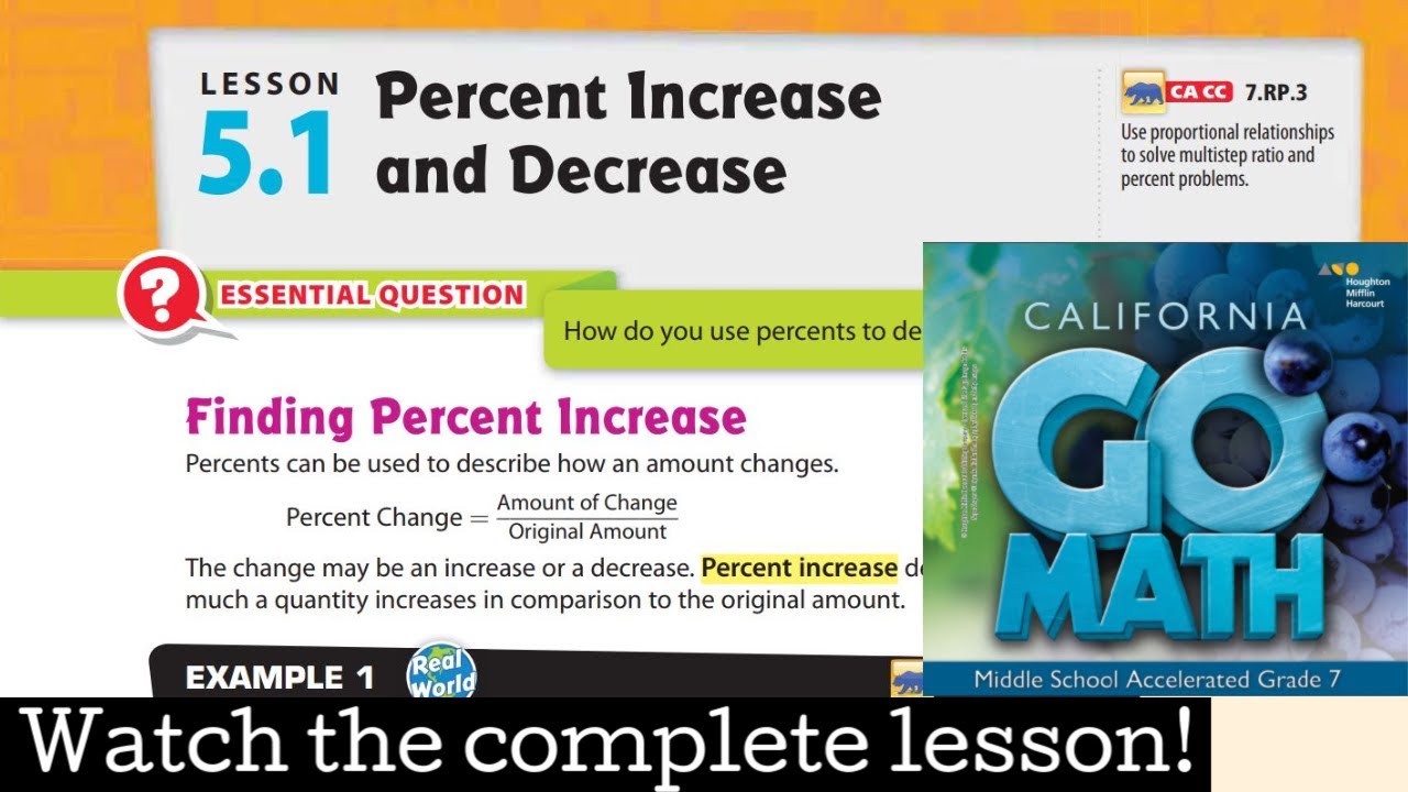 Lesson 5 1 Percent Increase And Decrease Youtube