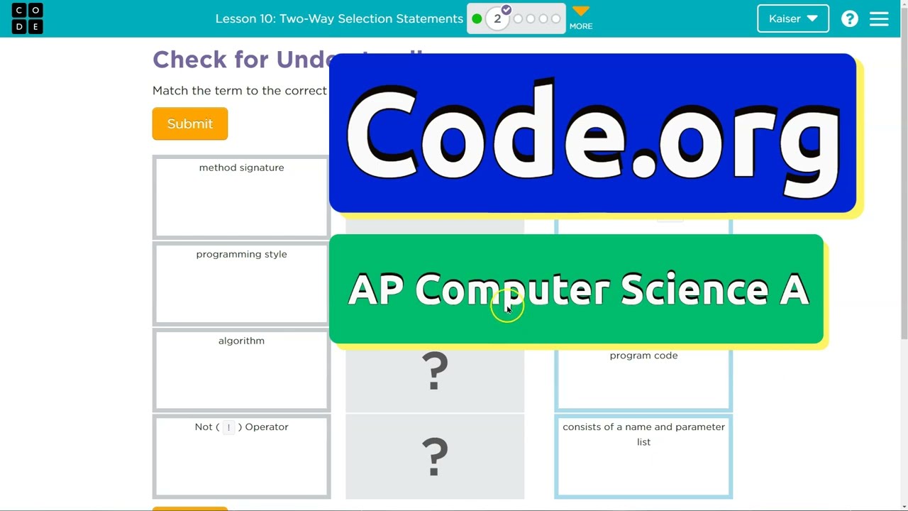 Code Org Csa Lesson 10 2 Youtube