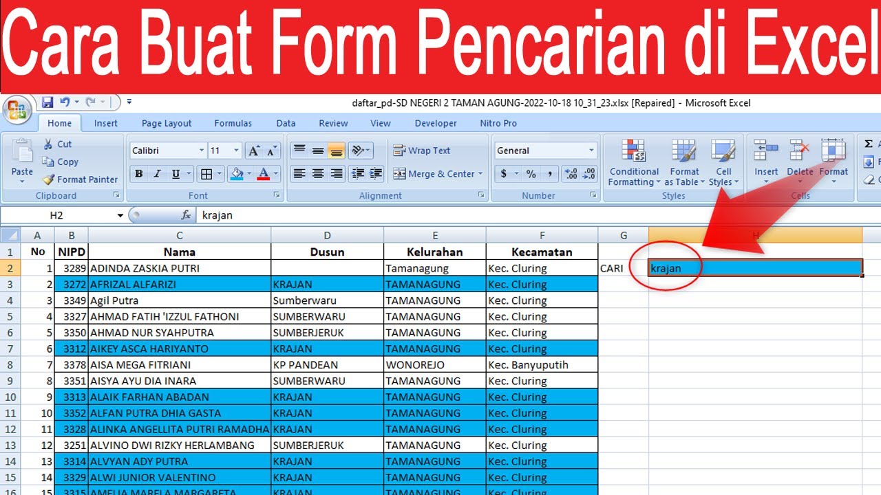 Cara Membuat Form Pencarian Data Di Excel Youtube