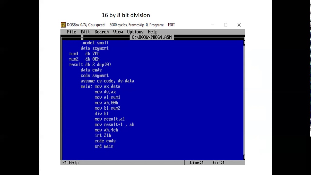 To Perform Unsigned Division Using 8086 Youtube