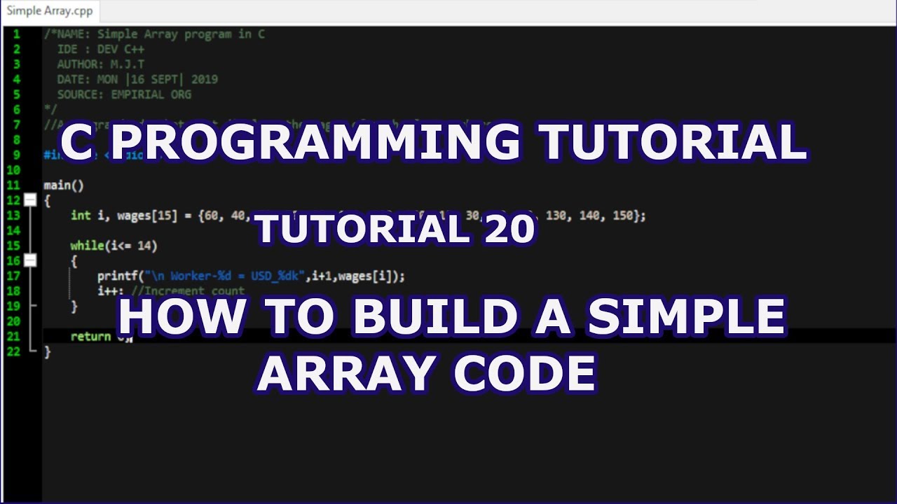 C Tutorial 20 Beginners Array In C Youtube