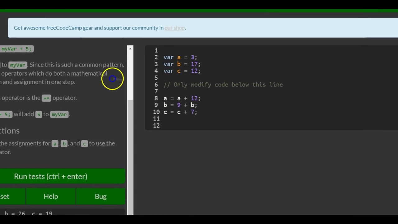 Compound Assignment With Augmented Addition Freecodecamp Basic