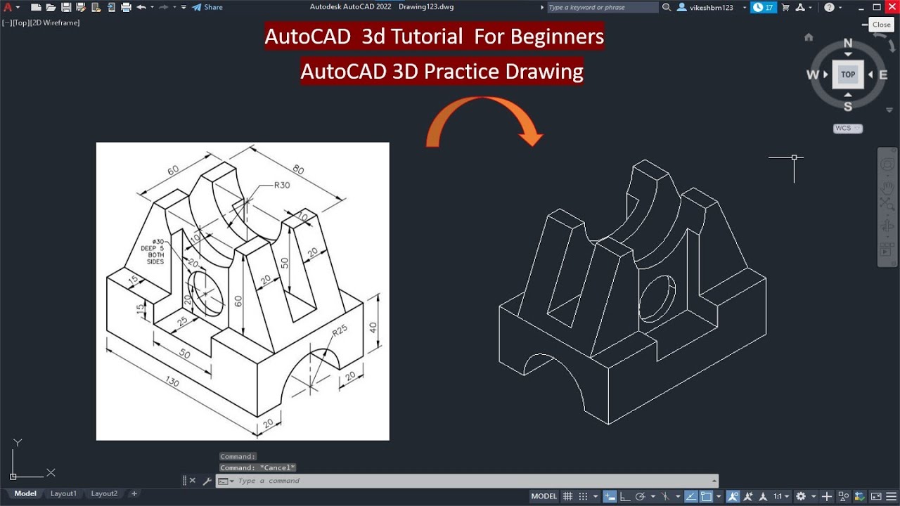 Autocad 3d Tutorial For Beginners Autocad 3d Practice Drawing