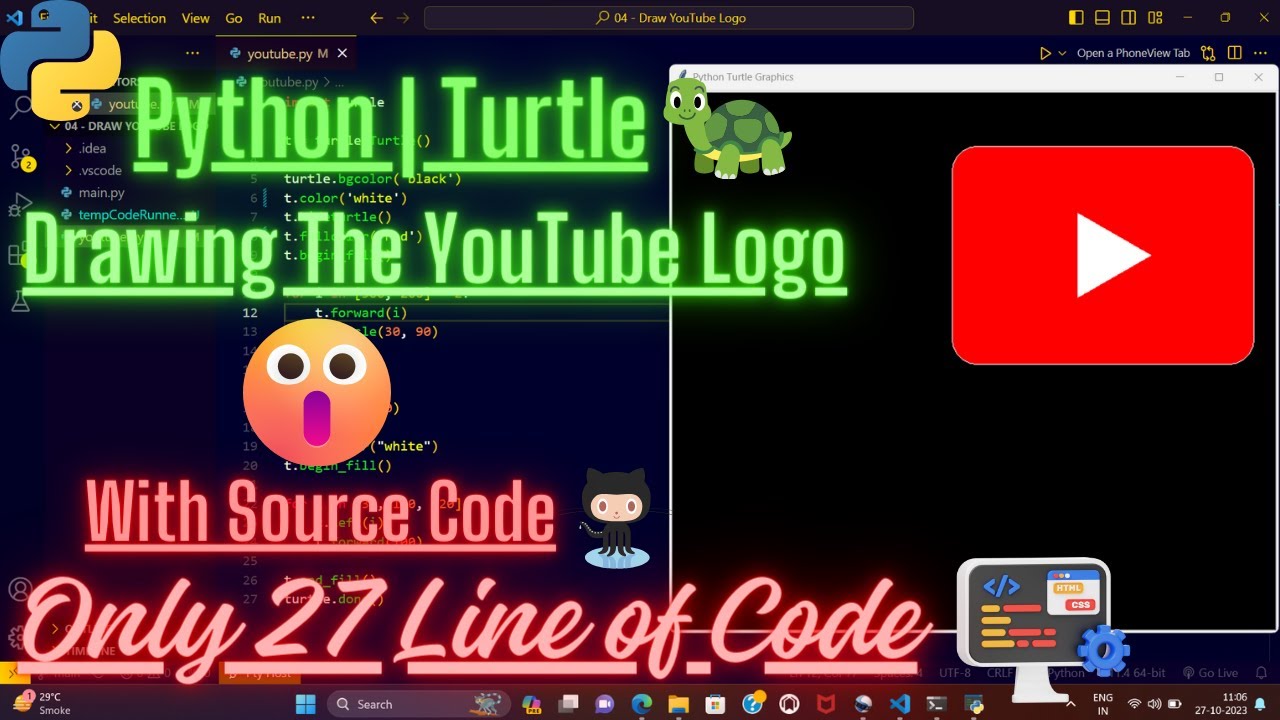 Python Turtle Tutorial Drawing The Youtube Logo Step By Step Youtube