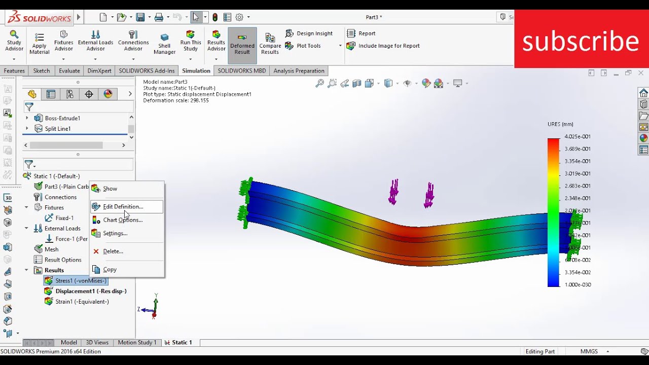 Static Simulation For Beginners With Explanation In Solidworks Youtube